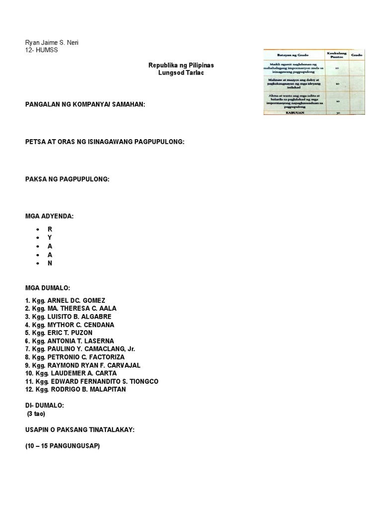 Sample Katitikan NG Pulongedit | PDF