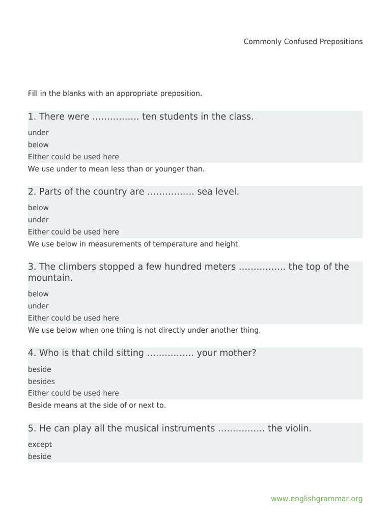Commonly Confused Preposition | PDF | Nature