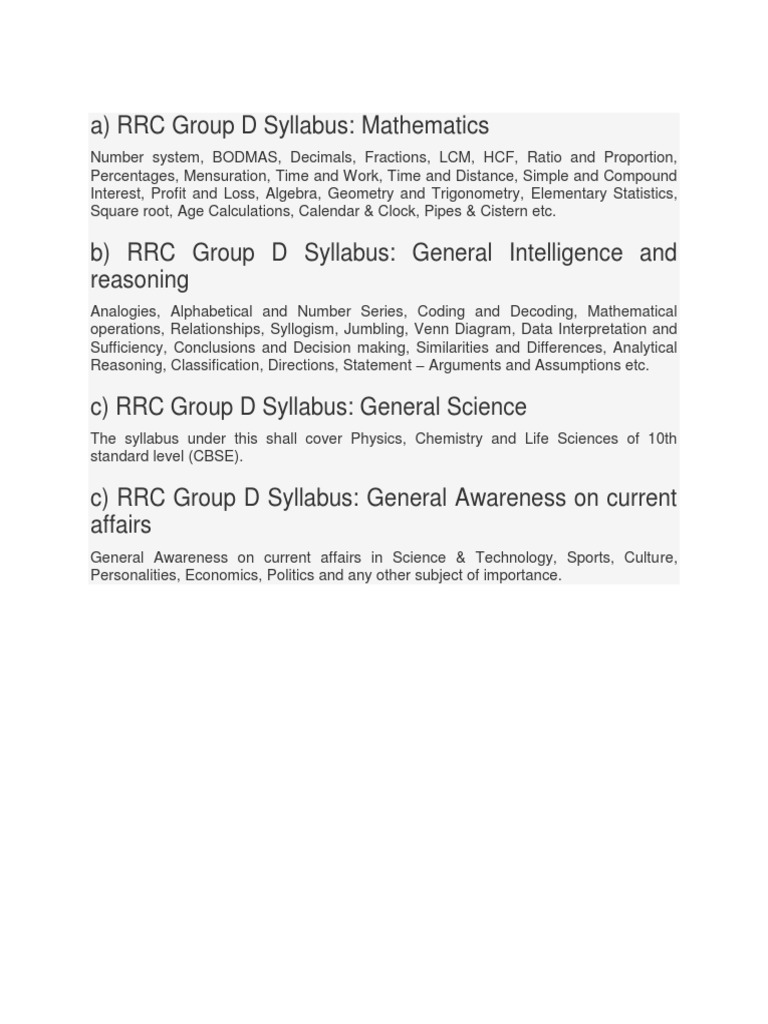 A) RRC Group D Syllabus: Mathematics | PDF