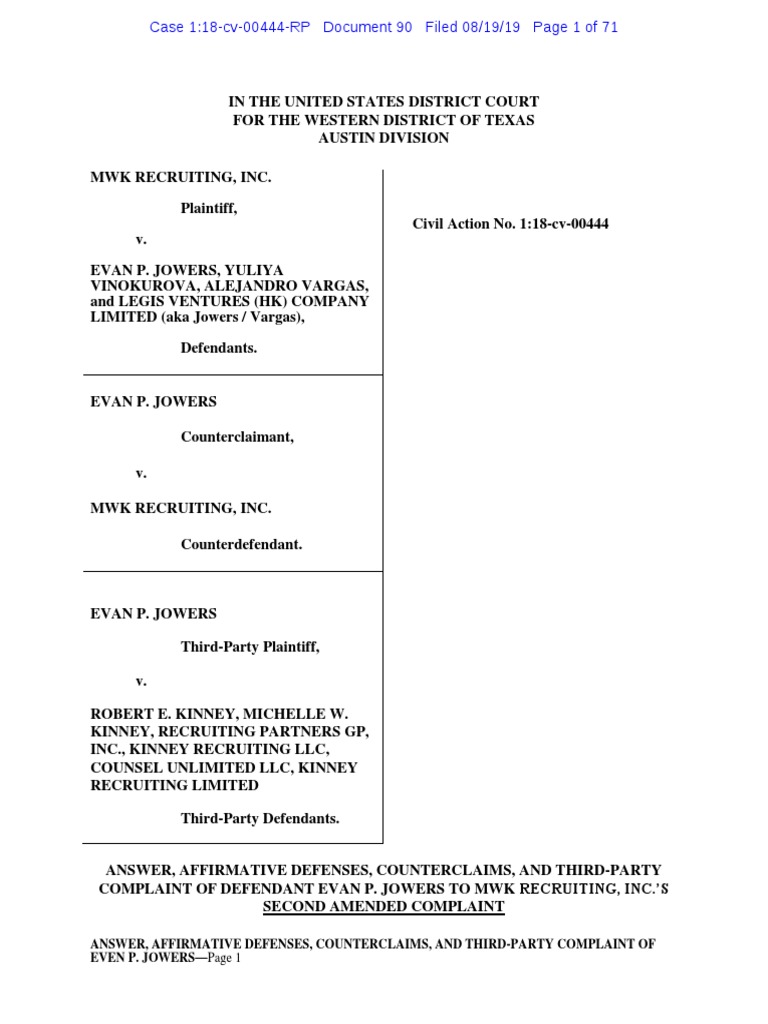 2019.08.19 Jowers's Answer, Affirmative Defenses, Counterclaims, and ...