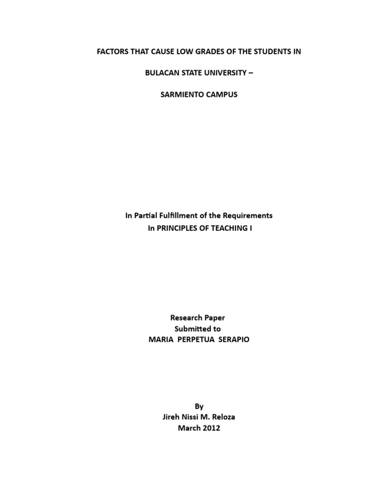 Factors That Cause Low Grades of The Students in Bsu-Sc (Res | PDF ...