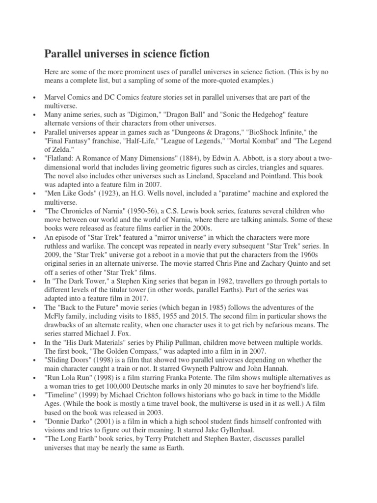 Prominent Examples of Parallel Universes in Science Fiction Across ...