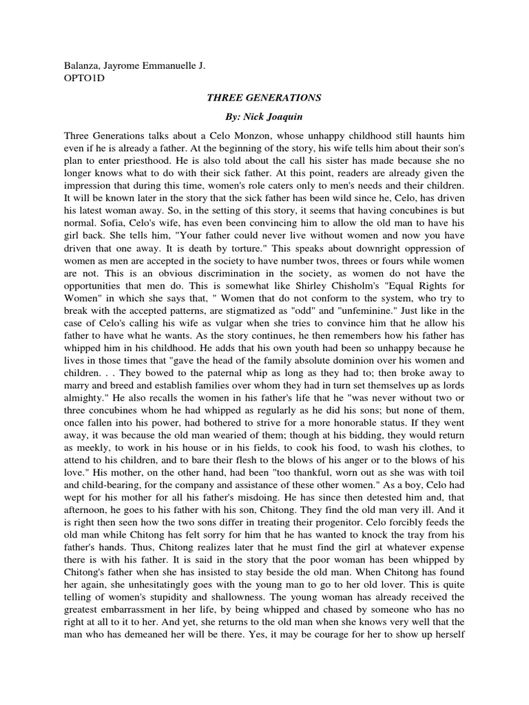 Three Generations By: Nick Joaquin | PDF
