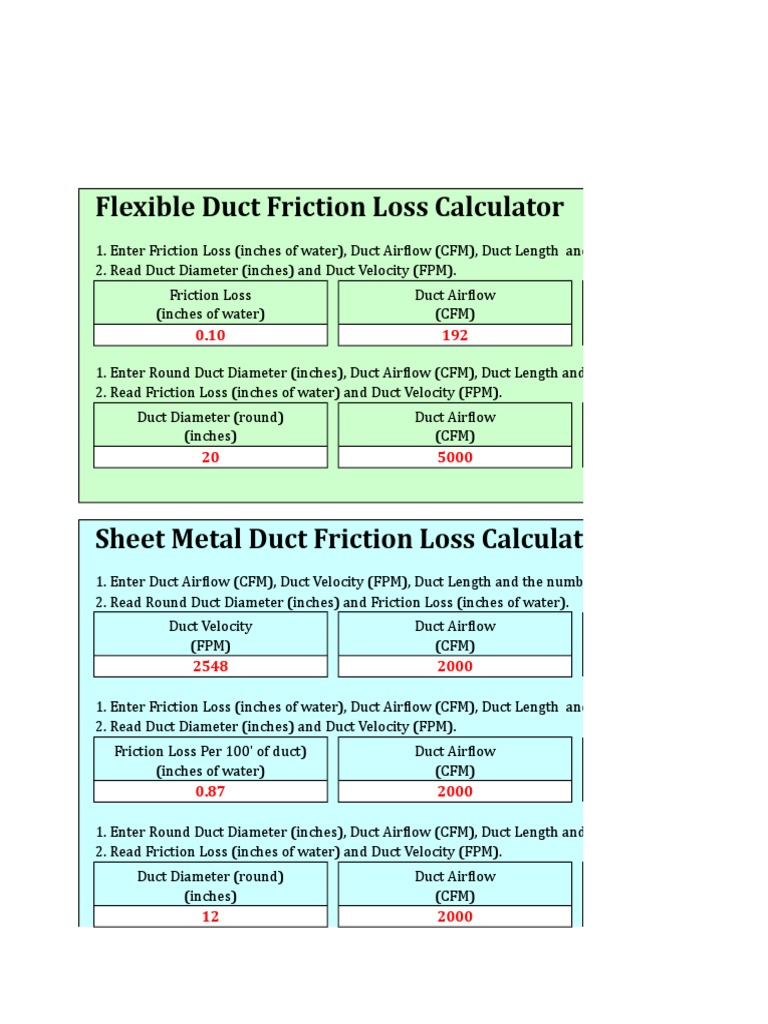 Air Duct Calculator | PDF | Duct (Flow) | Home Appliance