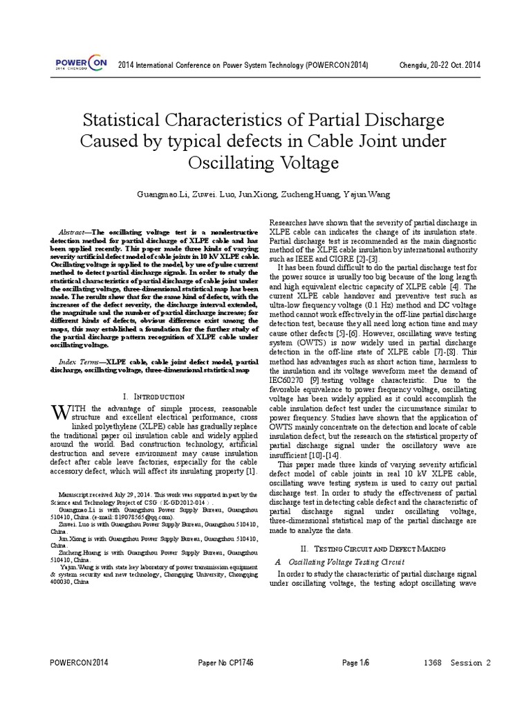 Statistical Characteristics of Partial Discharge Caused by Typical ...