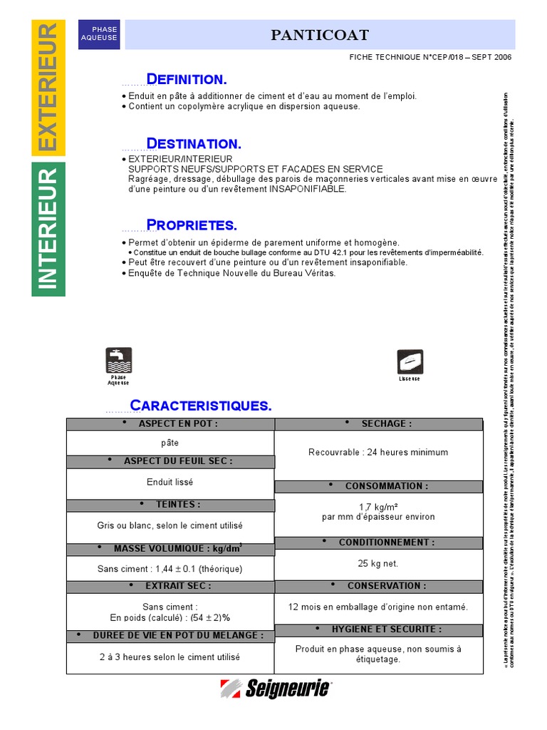 Fiche Technique Panticoat | PDF | Ciment | Horticulture et jardinage