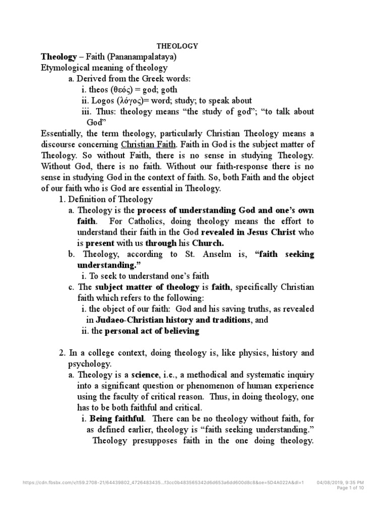 An Introduction to Theology as Faith Seeking Understanding and ...