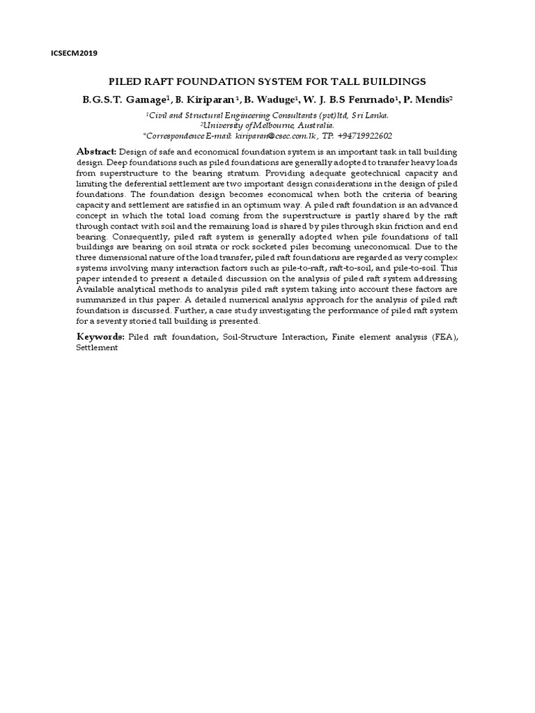 Abstract - Piled Raft Foundation System For Tall Buildings | PDF