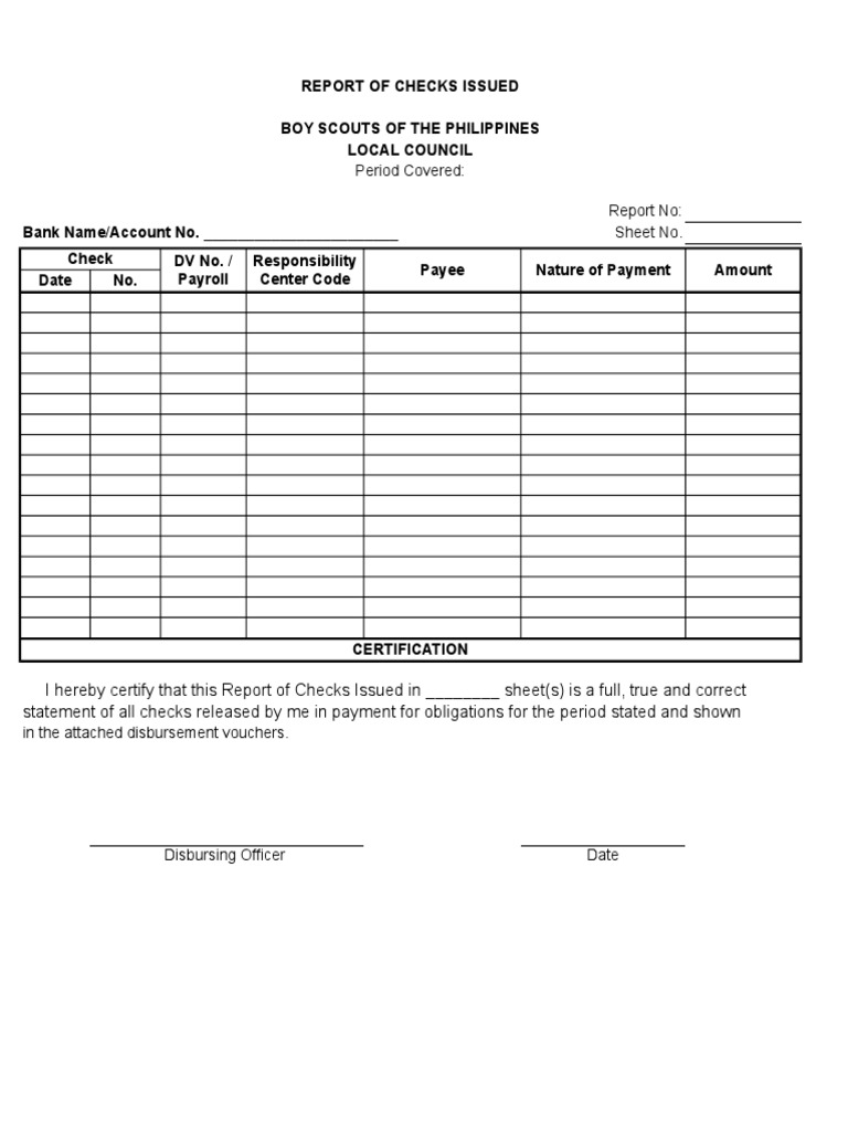 Boy Scouts Checks Issued Report | PDF | Finance & Money Management