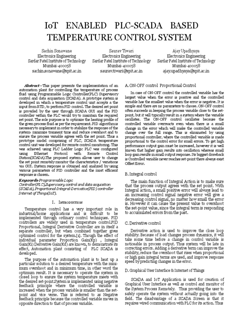 Plc Scada Based Temperature Control System Pdf Control Theory Programmable Logic Controller