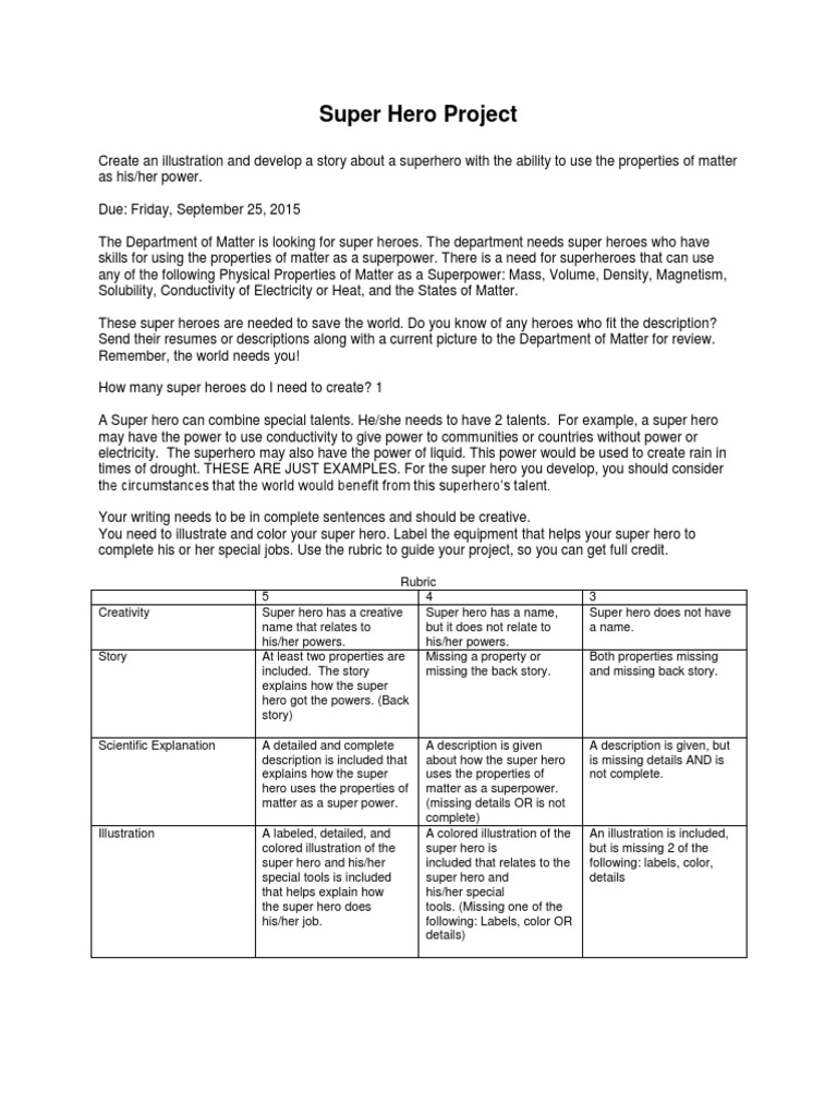 Super Hero Rubric | PDF | Superheroes | Hero