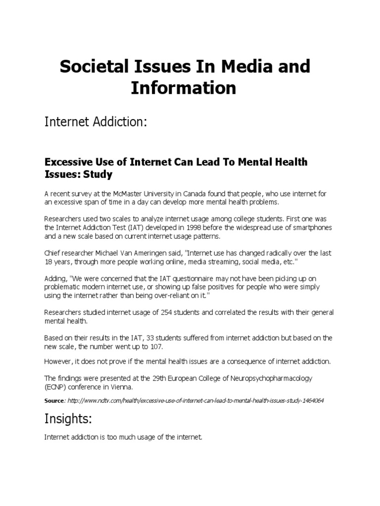Societal Issues in Media and Information: Internet Addiction | PDF ...