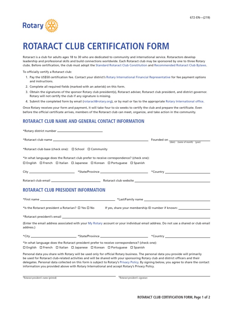 Rotary Club Certificate Template