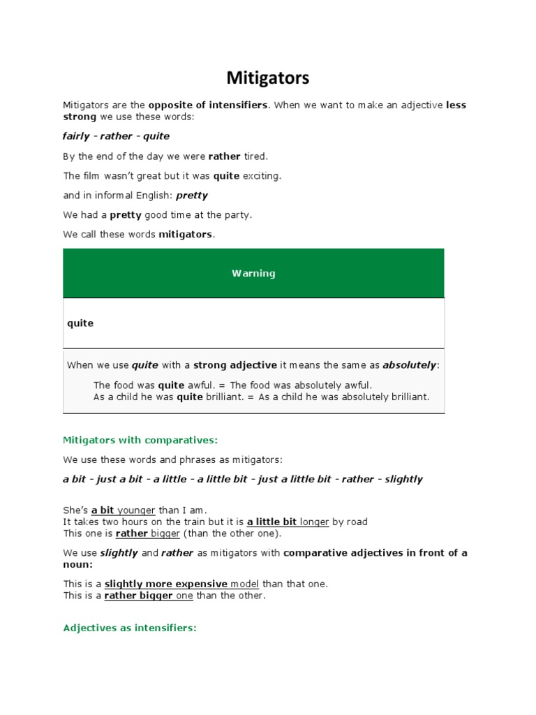 Mitigators: Strong We Use These Words | PDF