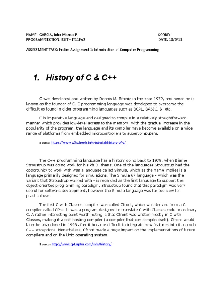 Prelim Ass1 Garcia Johnmarcus | PDF | C++ | C (Programming Language)