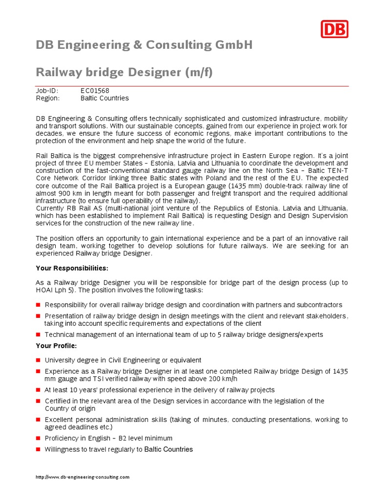 DB Engineering & Consulting GMBH Railway Bridge Designer (M/F) | PDF ...