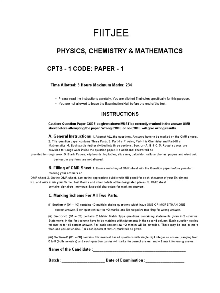 FIITJEE PHASE TEST 1516 Advanced Paper 1 Set A | PDF | Gases | Heat ...