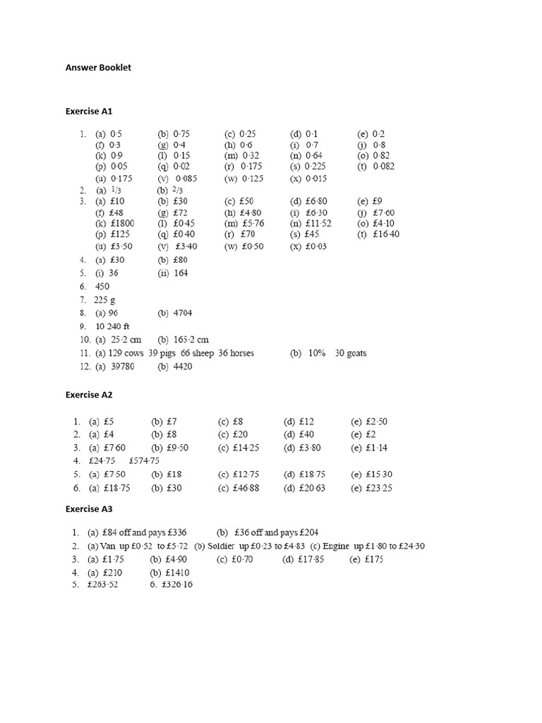 Comprehensive Answer Booklet Exercises | PDF