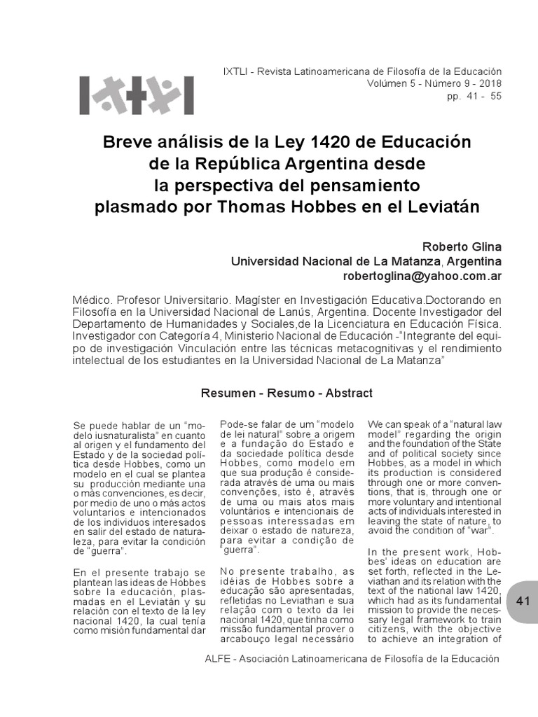 Ley 1420 | Descargar gratis PDF | Plan de estudios | Thomas Hobbes