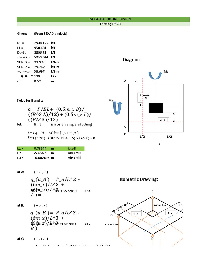 Isolated Footing Design | PDF | Units Of Measurement | Pressure