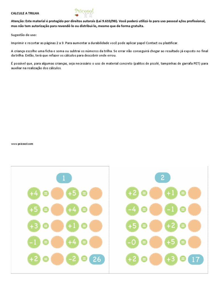 Jogo Calcule A Trilha | PDF | Carreira e Crescimento | Jogos e Atividades