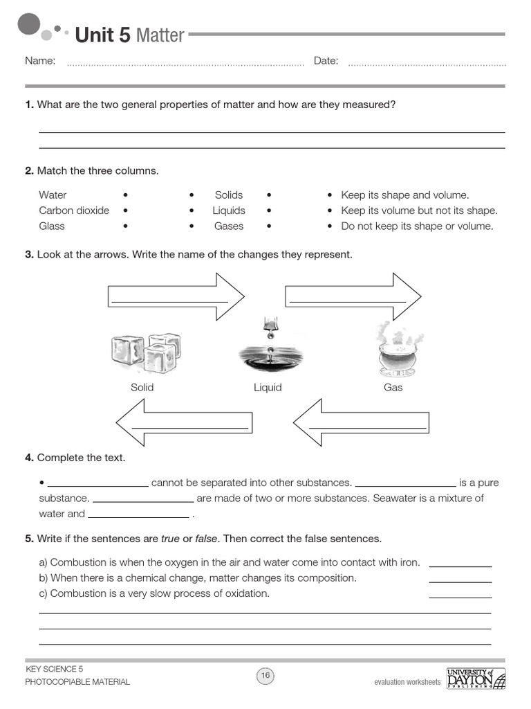 Key Science 5 Evaluation Unit 5 PDF | PDF | Combustion | Chemical ...