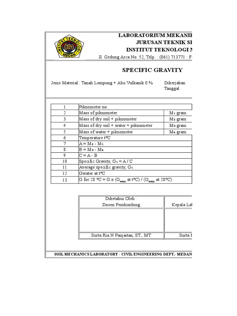 Specific Gravity: Laboratorium Mekanika Tanah Jurusan Teknik Sipil ...