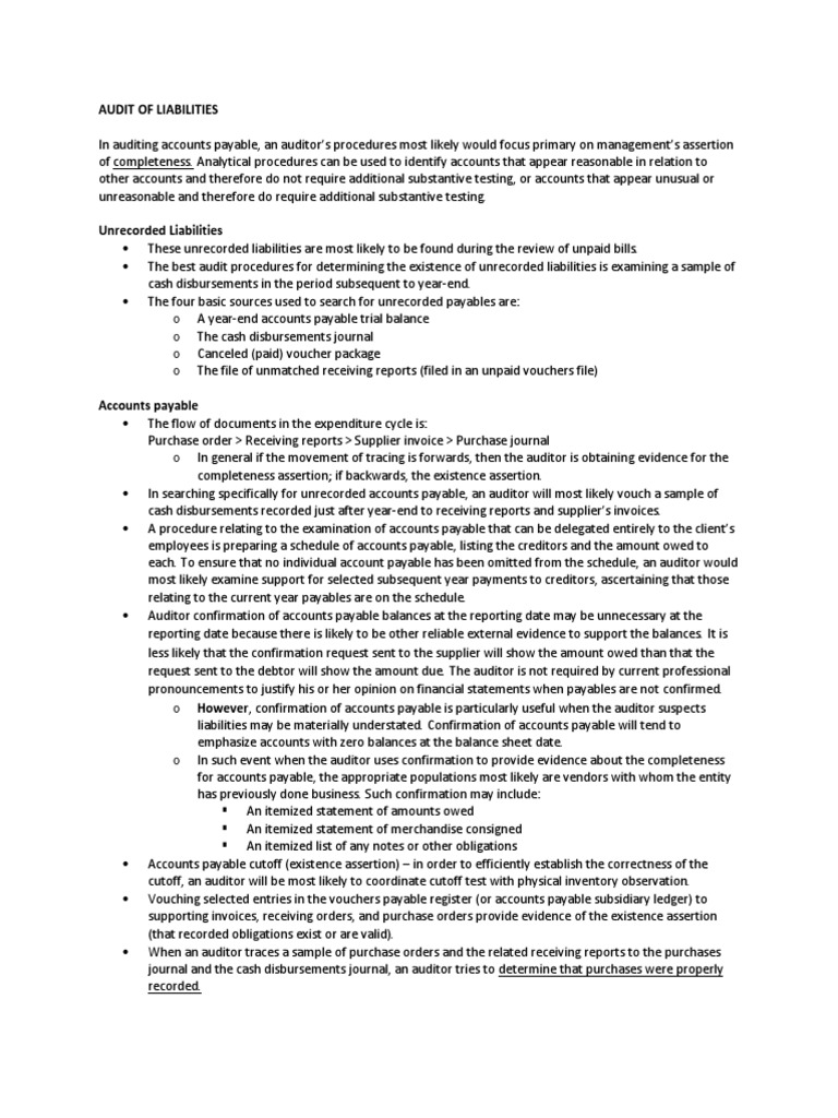 AP 07 Substantive Audit Tests of Liabilities | PDF | Accounts Payable ...