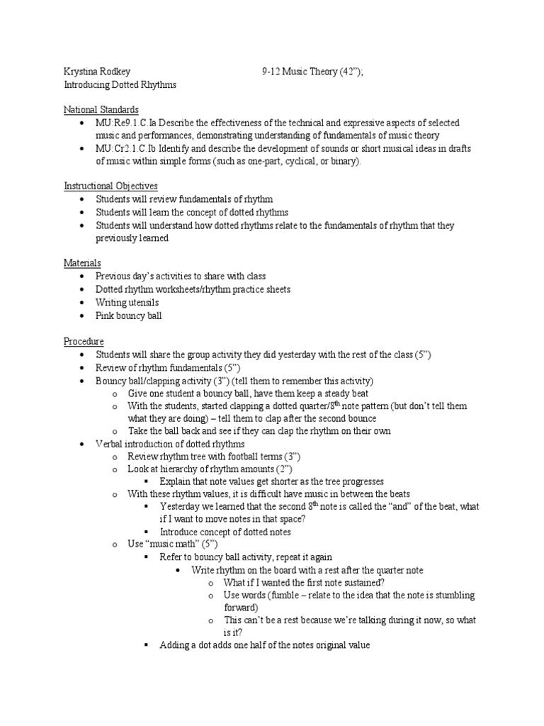 Introducing Dotted Rhythms Lesson Plan | PDF | Rhythm | Music Theory