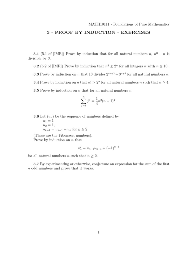 Induction Proof Exercises in Mathematics | PDF