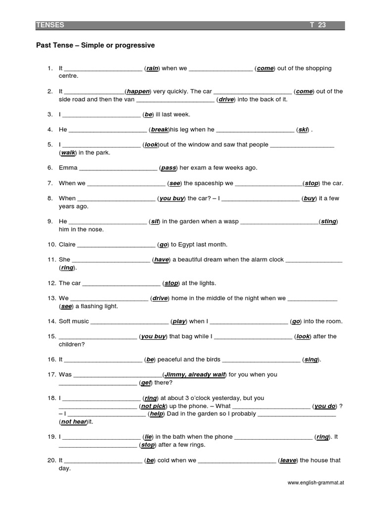 Past Tense - Simple or Progressive (Fill in The Correct Form) 2 PDF | PDF