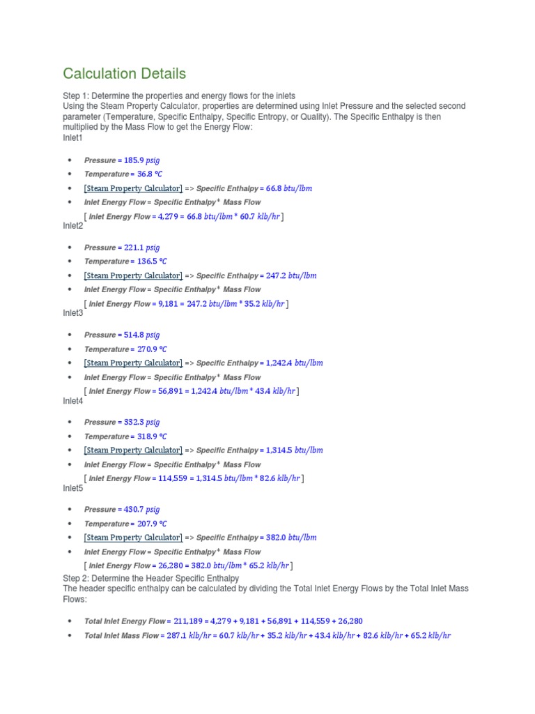 Calculation Details: (Steam Property Calculator) | PDF | British ...