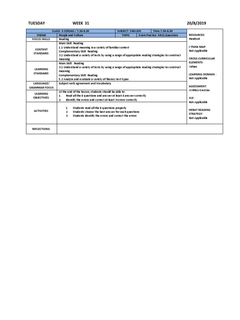 RPH English | PDF | Reading Comprehension | Question