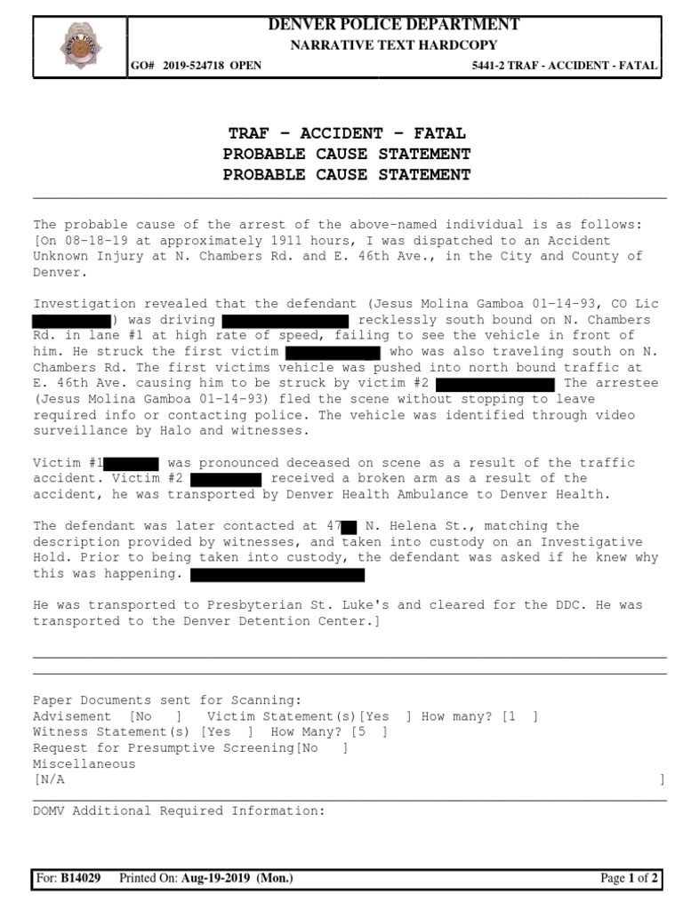 Jesus Molina Gamboa Probable Cause Statement | PDF | Arrest | Crime ...