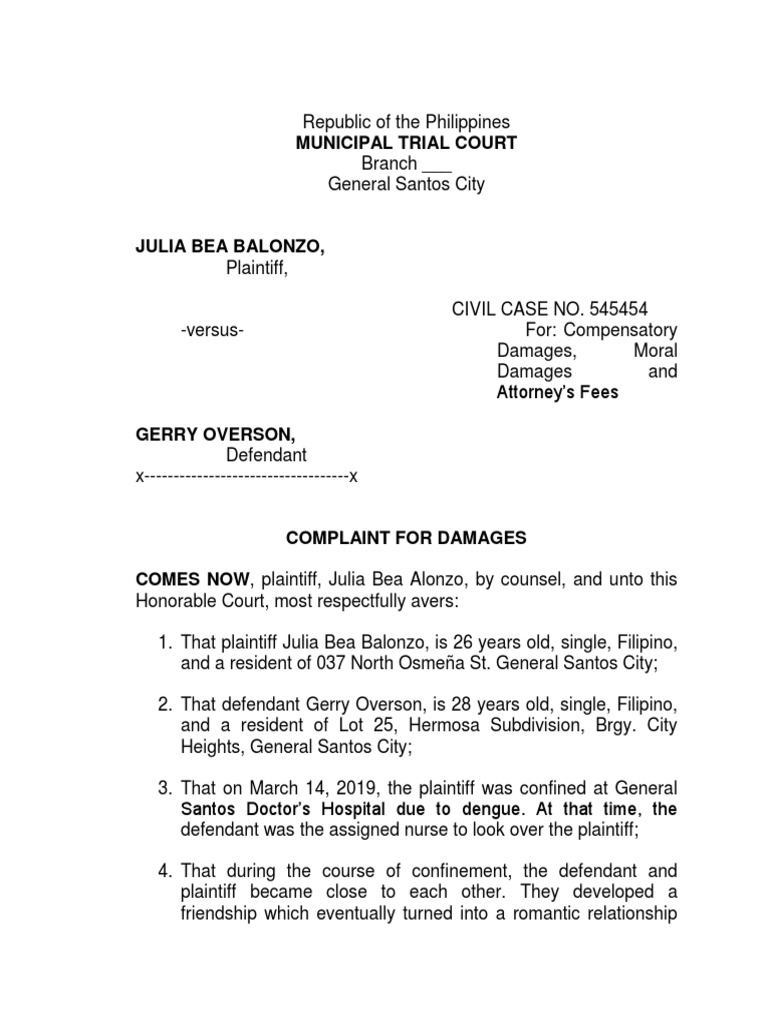 Civil Case Complaint | PDF | Damages | Complaint