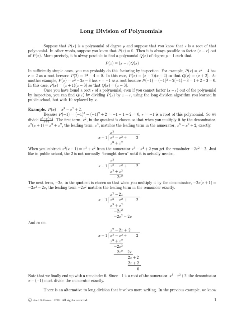 Long Division of Polynomials | PDF | Polynomial | Fraction (Mathematics)