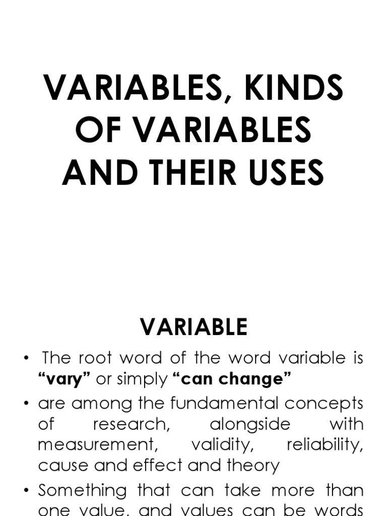 Variables Kinds of Variables and Their Uses | PDF | Dependent And ...