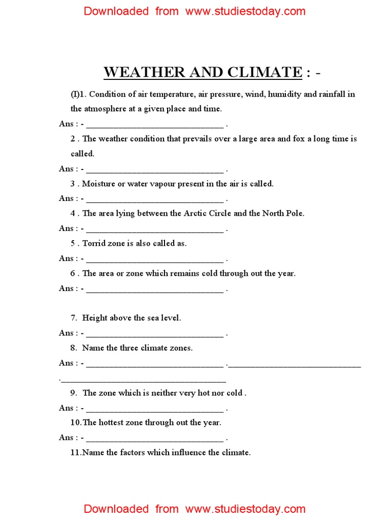 5th Grade Weather and Climate Worksheet | PDF | Climate | Atmosphere Of ...