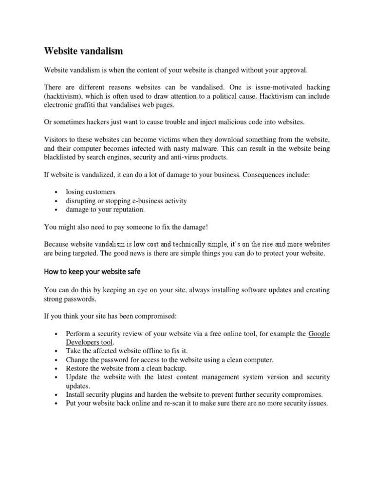 Website Vandalism: How To Keep Your Website Safe | PDF | Email Spam ...