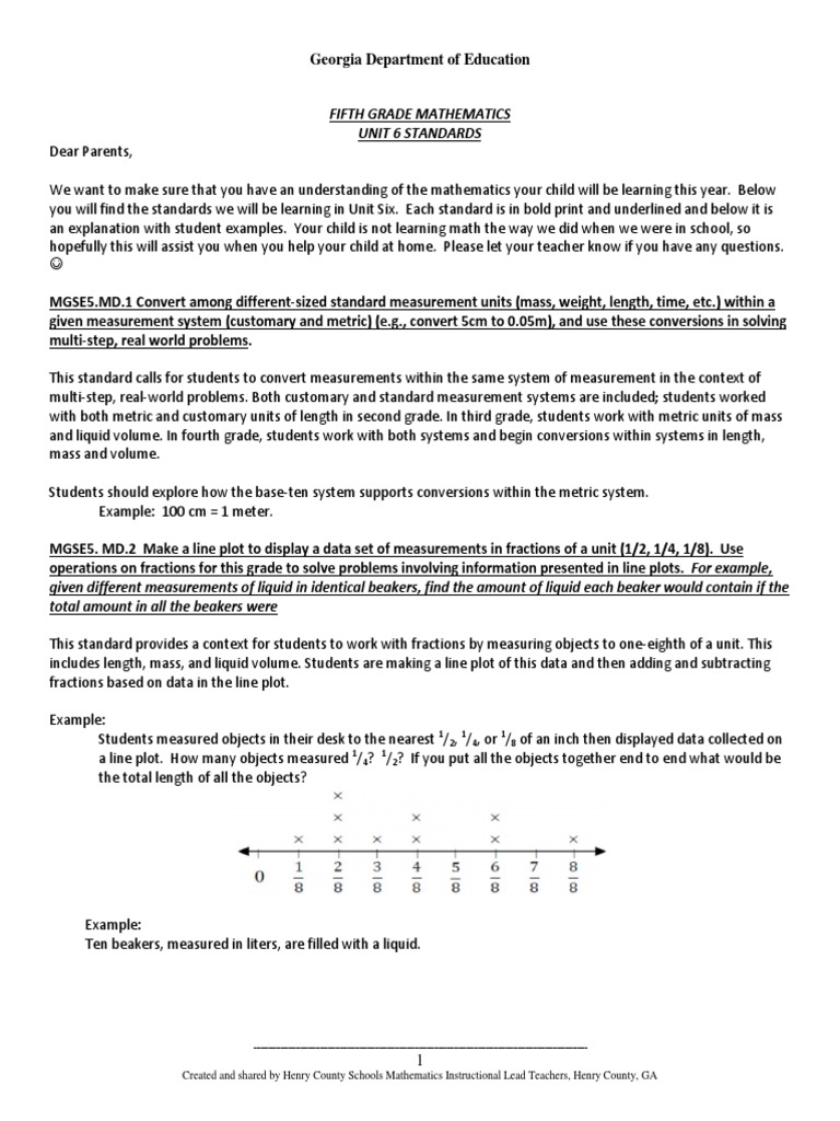5th Grade Math Unit 6 Standards Guide | PDF | Volume | Area