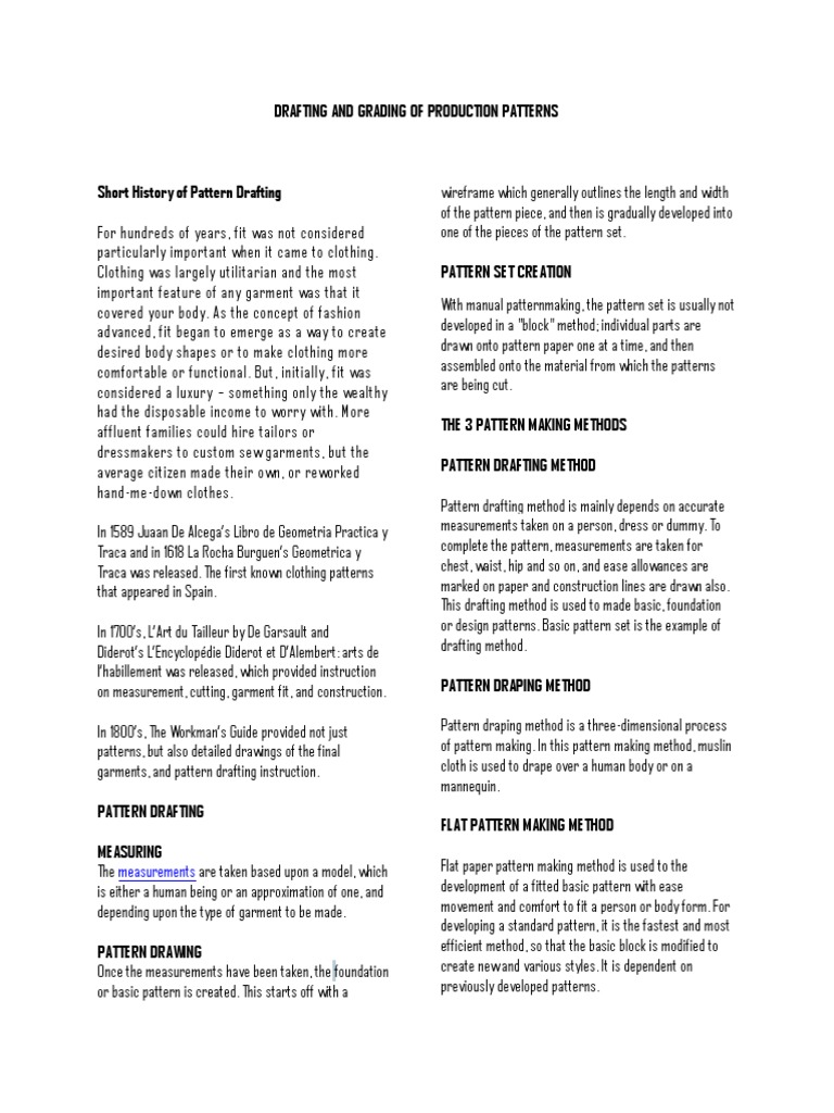 Drafting and Grading of Production Patterns: Measurements | PDF ...