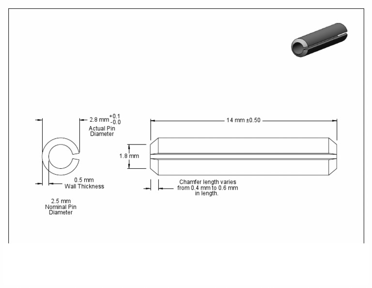 2.8 MM Actual Pin Diameter +0.1 - 0.0 14 MM 0.50: 18-8 Stainless Steel ...