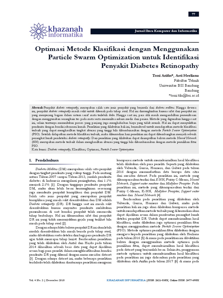 Optimasi Metode Klasifkasi Dengan Menggunakan Particle Swarm Optimization | PDF | Sains & Matematika