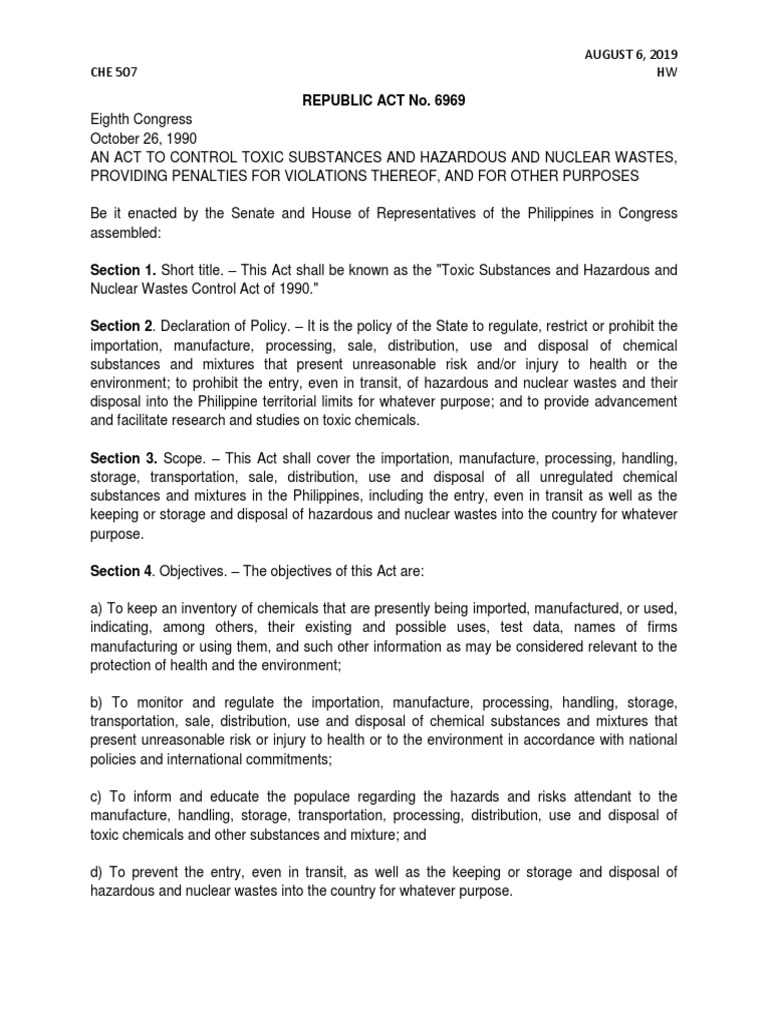 RA 6969: Toxic Substances Control Act | PDF | Chemical Substances ...