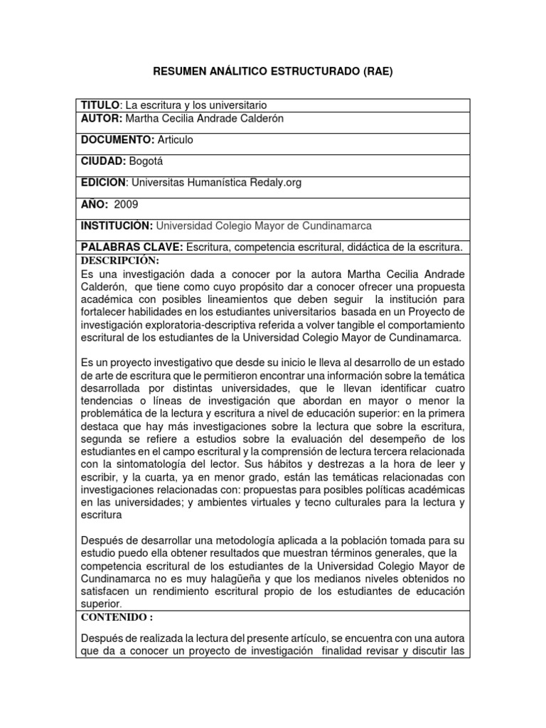 Resumen Análitico Estructurado-Lectura | PDF | Conocimiento | Escritura