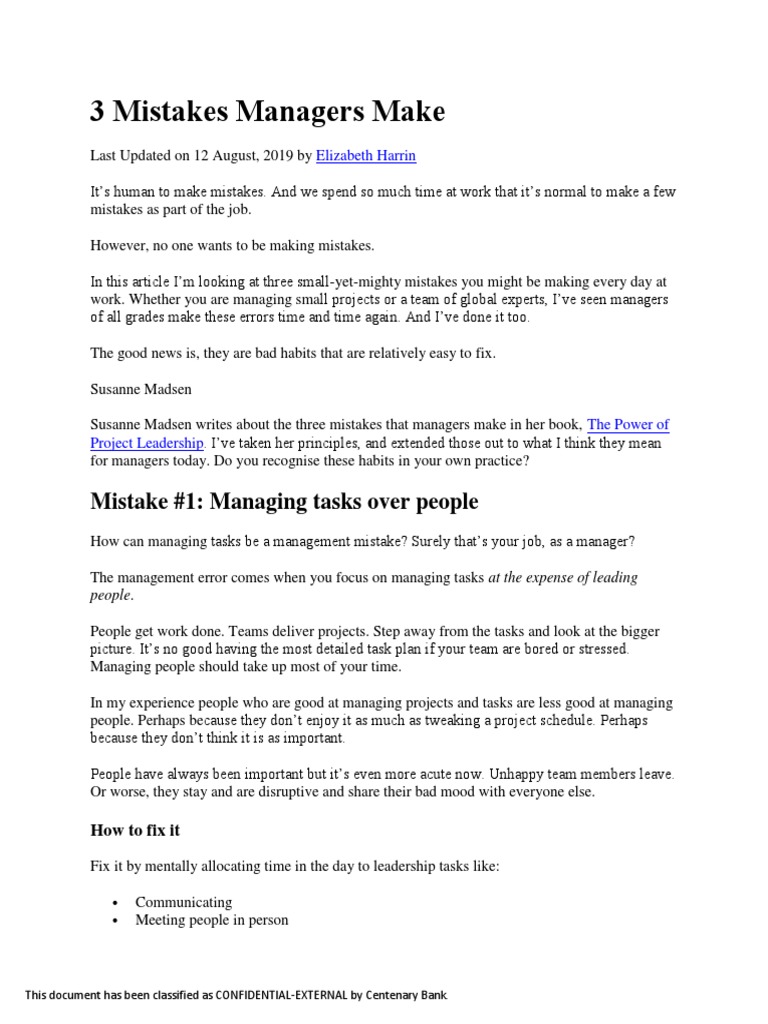 3 Mistakes Managers Make | PDF | Leadership | Psychology