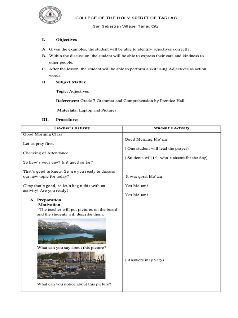 Adjectives Lesson Plan 2019 | PDF | Adjective | Lesson Plan