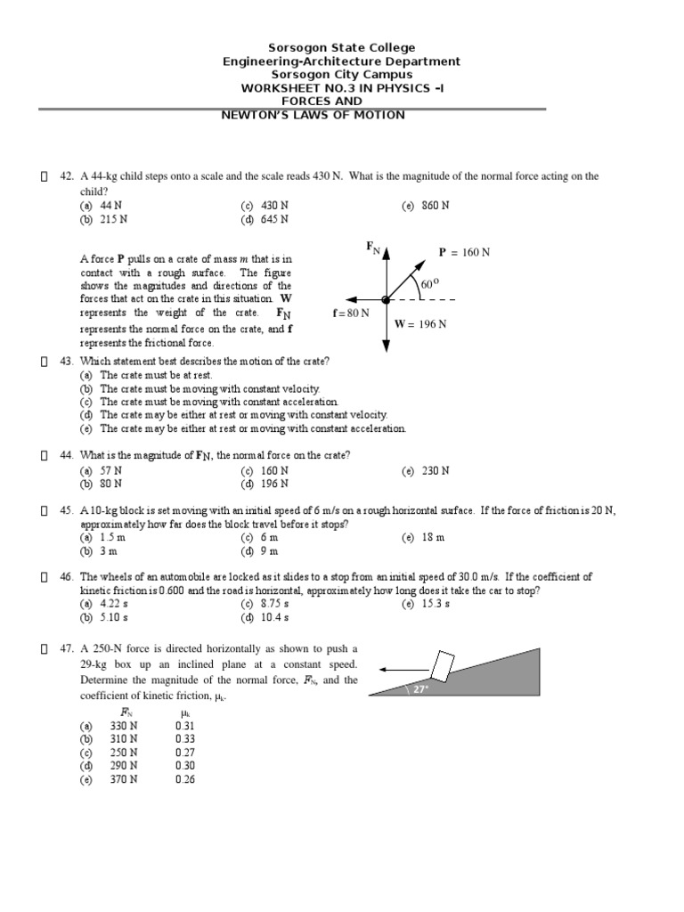 Worksheet No.3 in PHYSICS 1 | PDF | Tension (Physics) | Friction