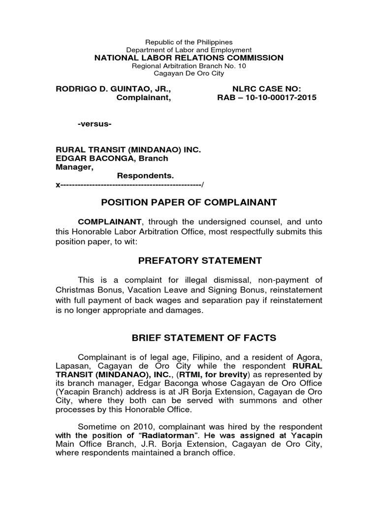 Position Paper | PDF | Employment | Labour Law