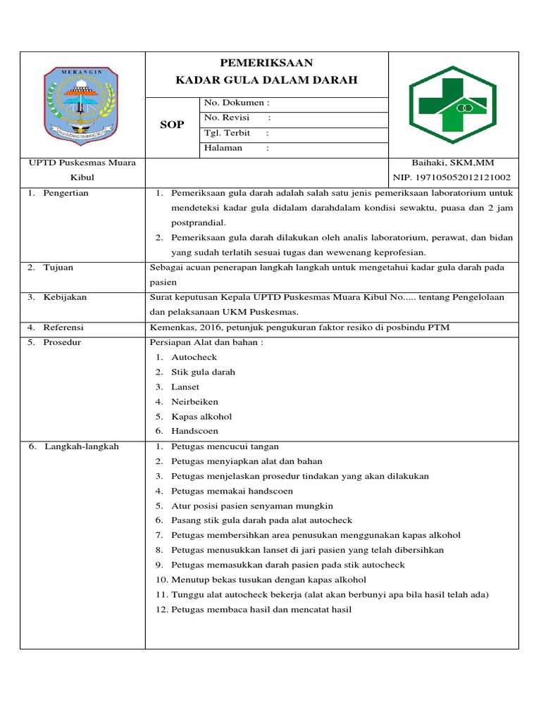 SOP Posbindu PTM Pengukuran Gula Darah | PDF | Pengembangan Diri | Sains & Matematika